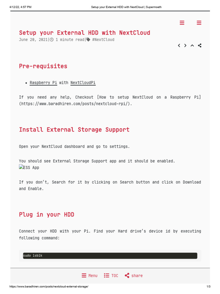 Setup Your External HDD With NextCloud - Supermoeth | PDF | Sudo | Hard Disk Drive