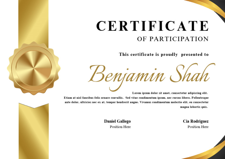 Certificate of Participation for Benjamin Shah | PDF