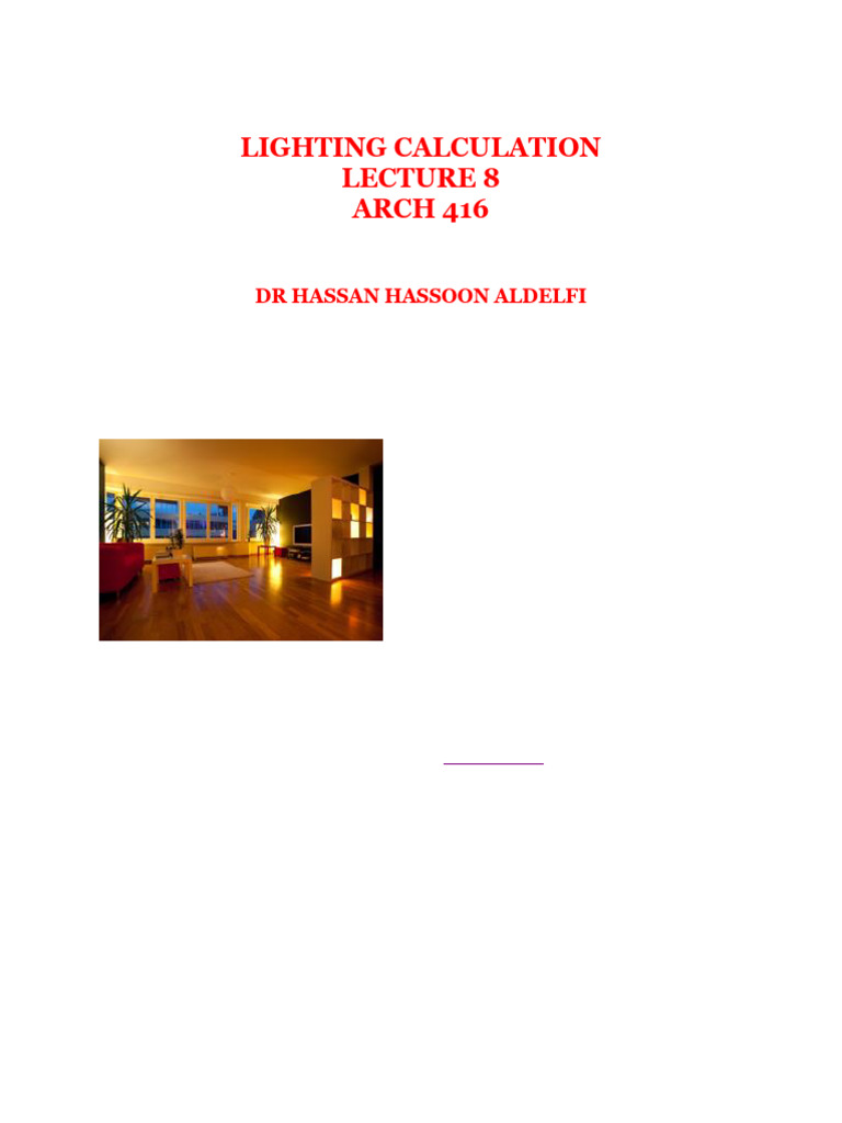 Lecture 8 Lighting Calculations 1 | PDF | Compact Fluorescent Lamp | Lighting