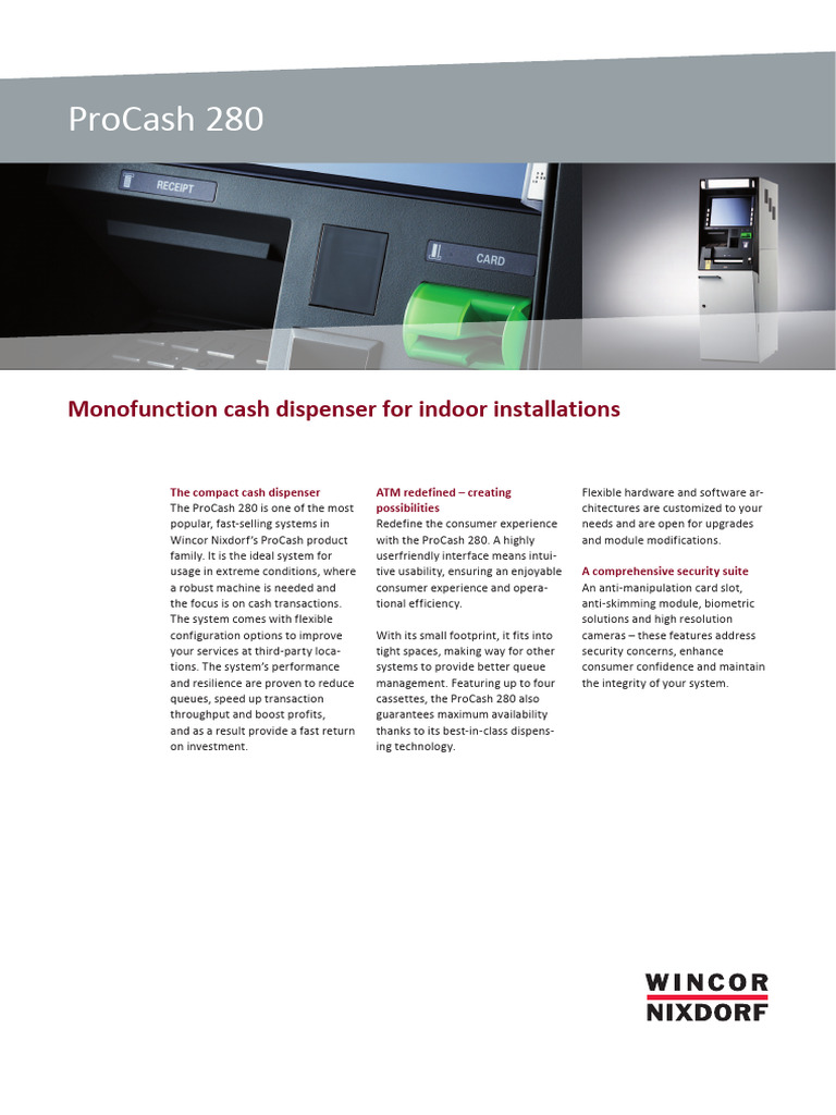 ProCash280 Datasheet en | PDF | Automated Teller Machine | Computing