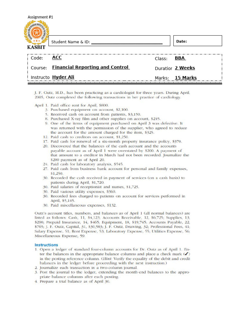 Assignment One Finicial Reporting | PDF | Debits And Credits | Expense