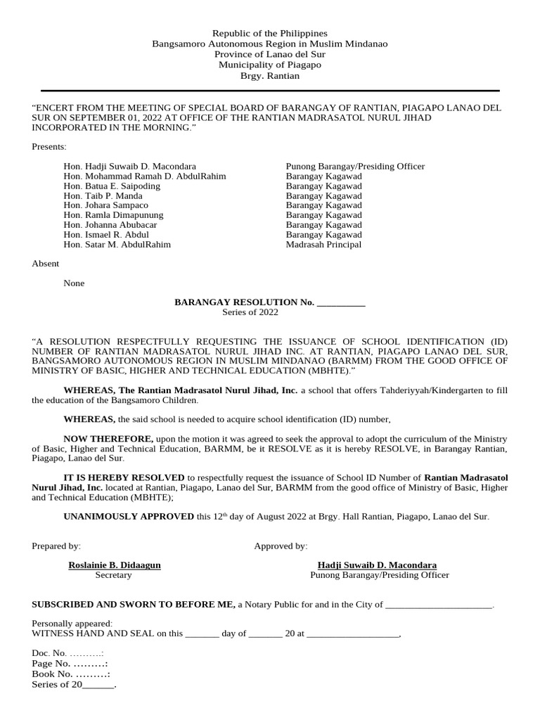 Barangay Resolution | PDF