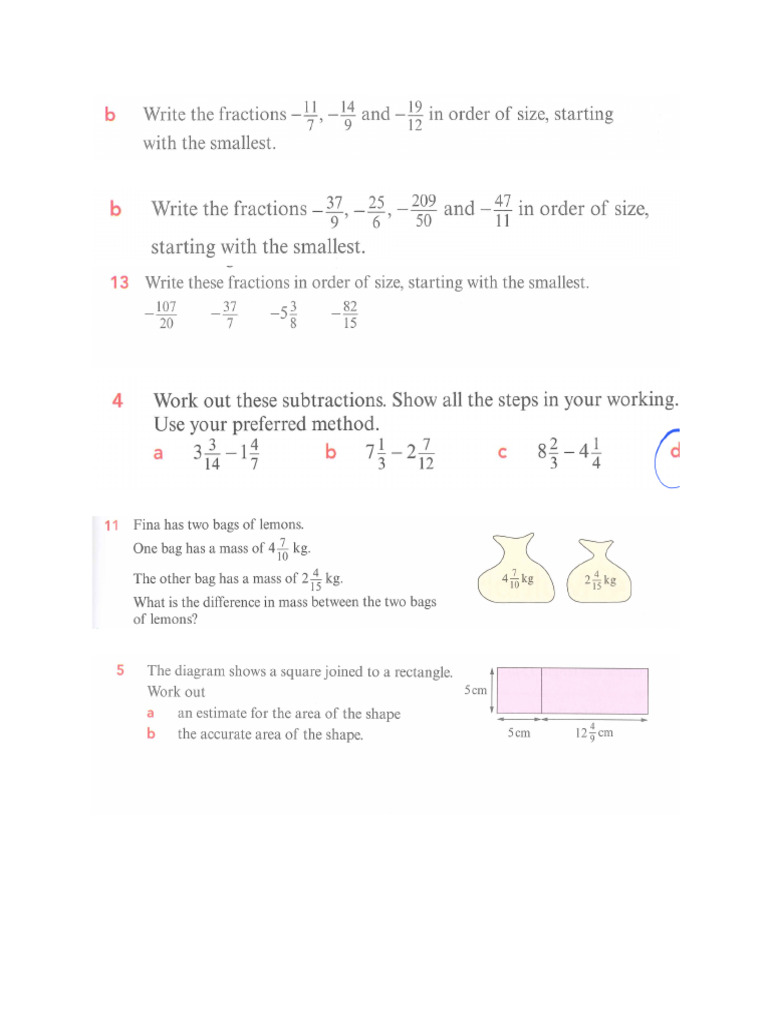 Fractions Homework | PDF