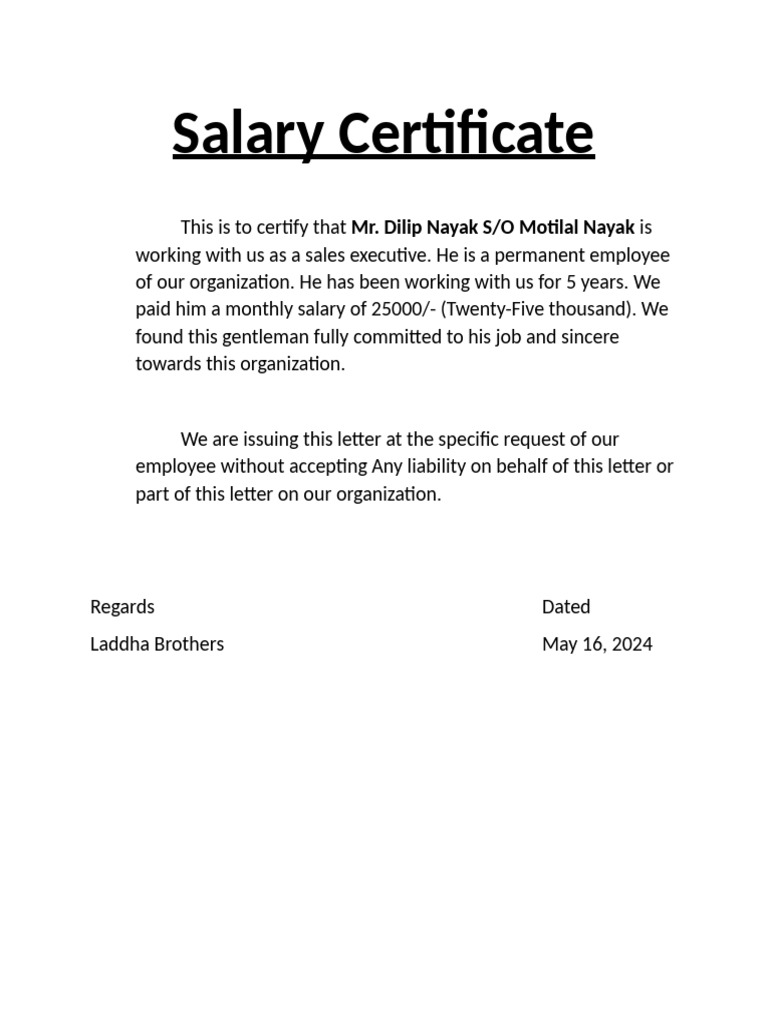 Salary Certificate | PDF