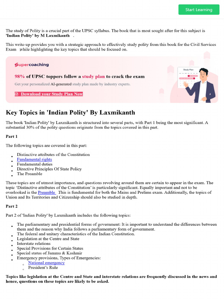 Study Polity From Laxmikanth For UPSC Exam - Tips and Important Topics ...