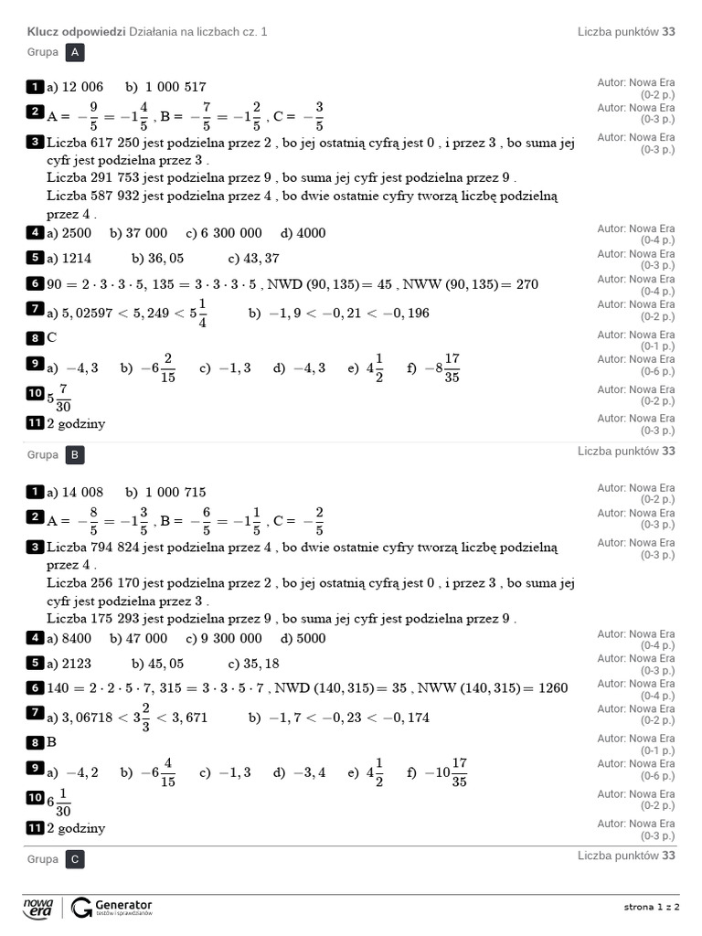 Odp-Działania Na Liczbach | PDF