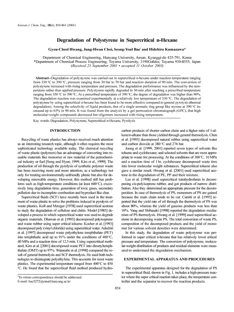 Degradation of polystyrene in supercritical n-Hexane | PDF ...