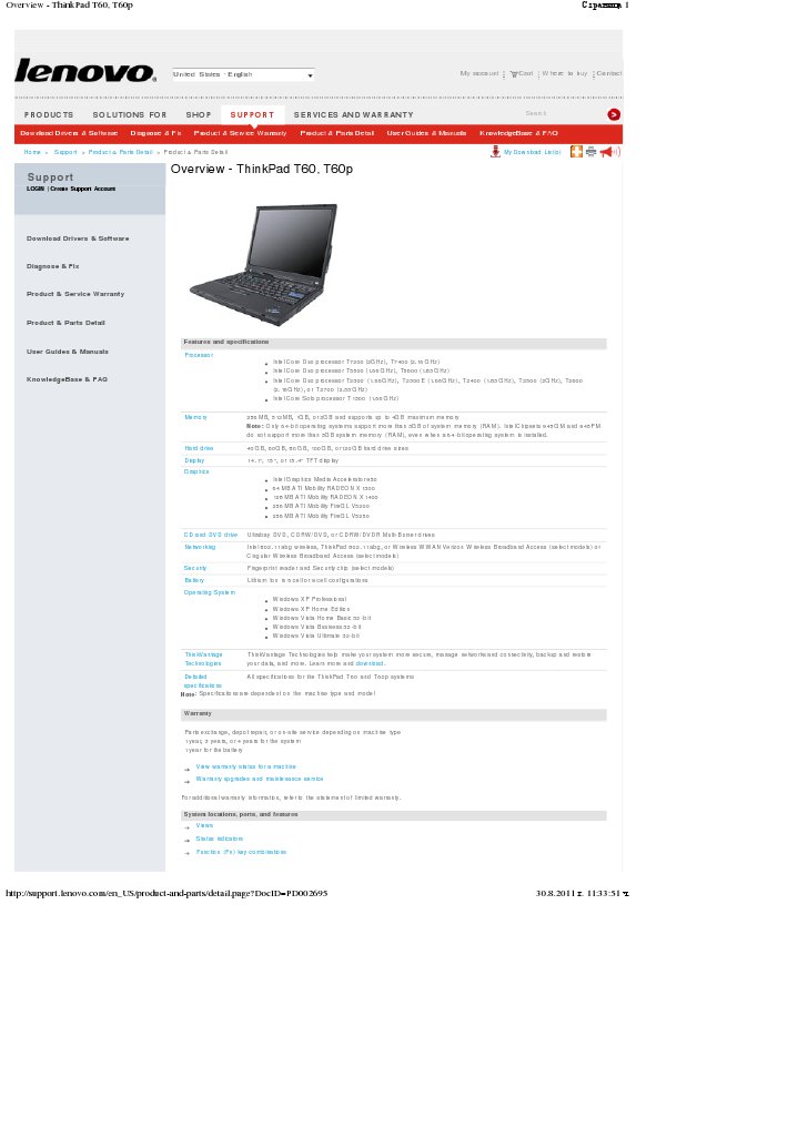 Overview ThinkPad T60p | PDF | Windows Vista | Computer Hardware