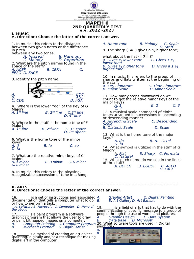 2ND QUARTER Test MAPEH 6 | PDF | Scale (Music) | Waste