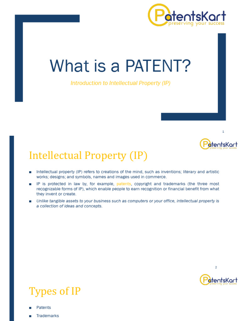 Training PPT 2 (Introduction To IP) | PDF | Intellectual Property | Patent
