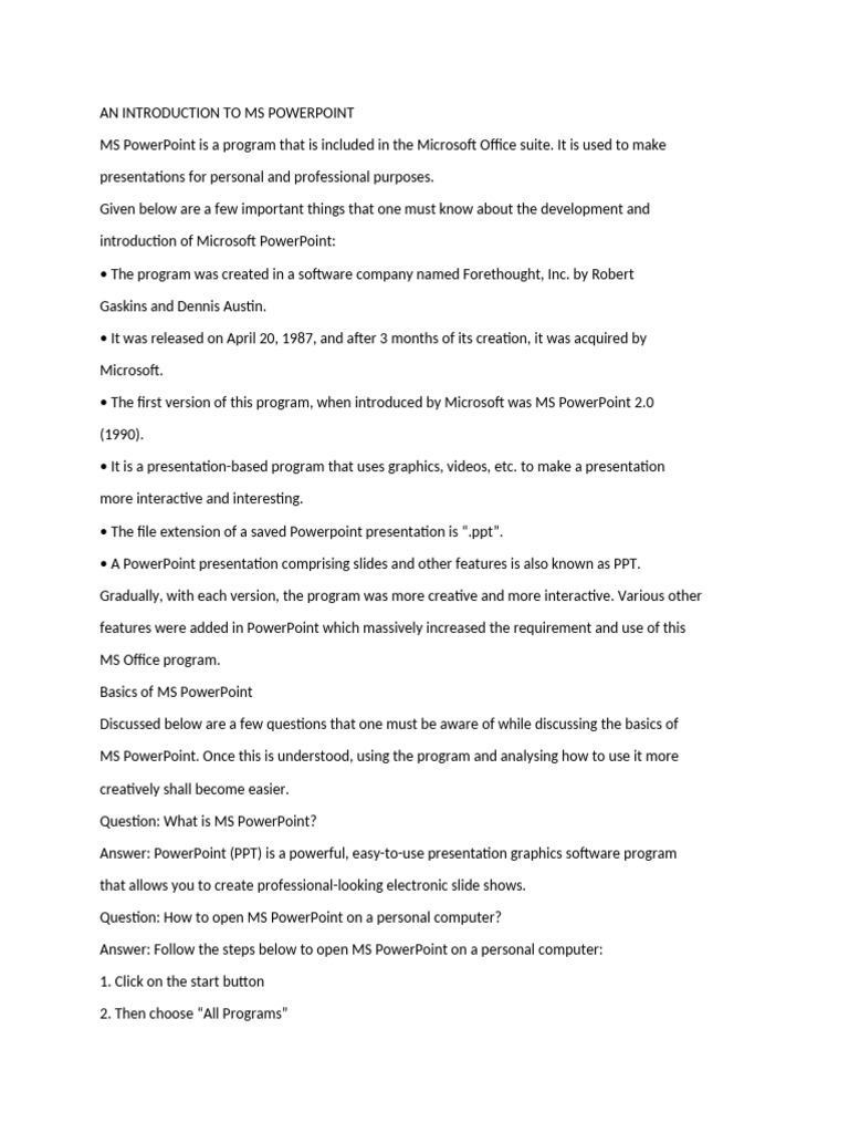 Overview of MS PowerPoint Features | PDF | Microsoft Power Point ...