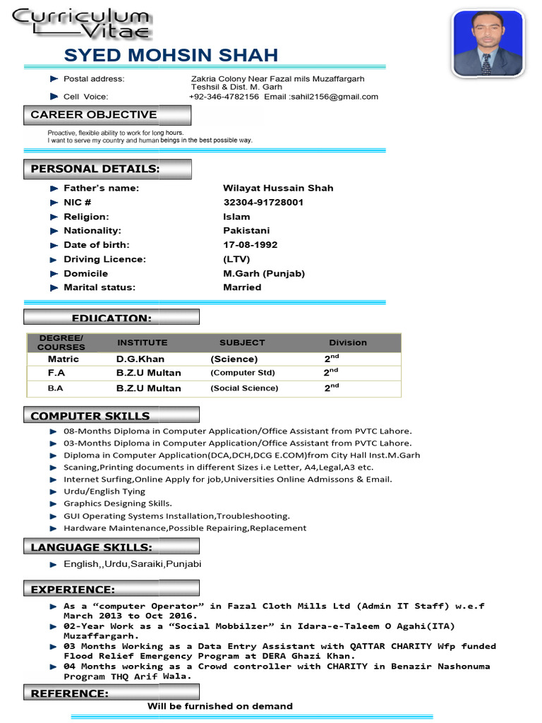 CV Sample | PDF | South Asia | Pakistan