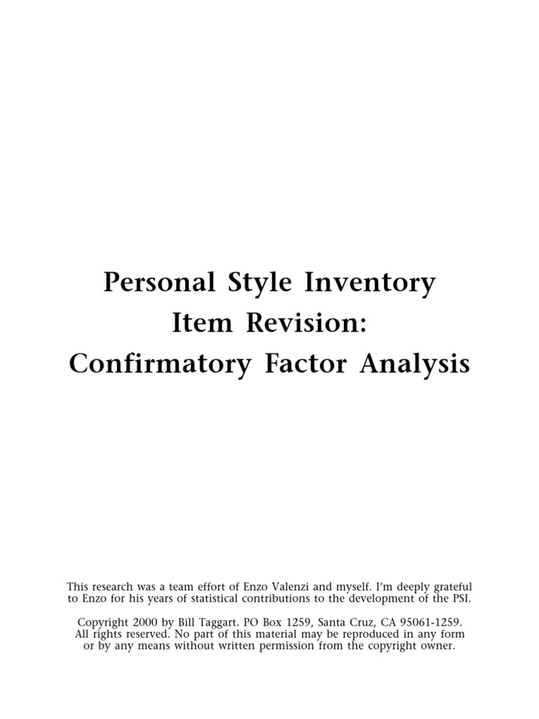 Personal Style Inventory Item Revision Confirmatory Factor Analysis ...