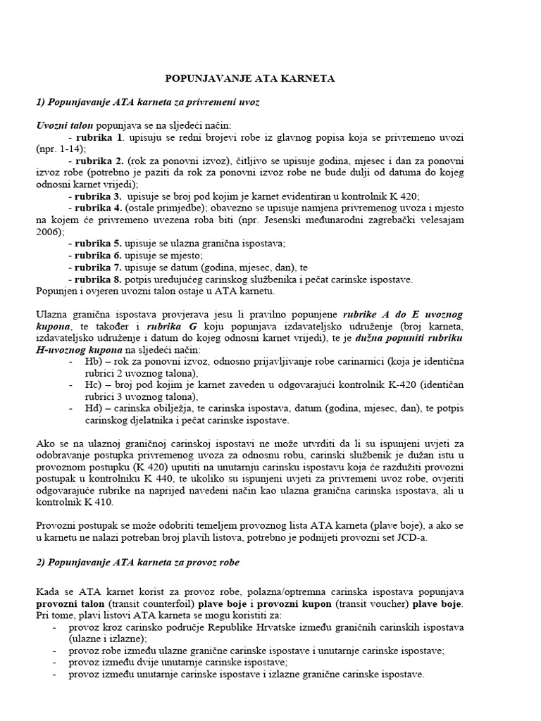 Prilog 4 Popunjavanje ATA 562 | PDF