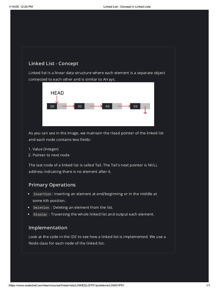 Linked List - Concept in Linked Lists | PDF