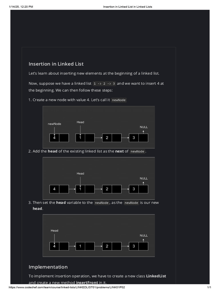 Insertion in Linked List in Linked Lists | PDF