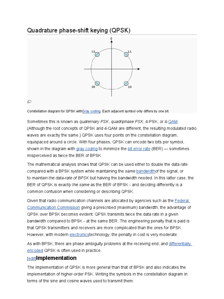 Quadrature Phase-Shift Keying (QPSK) : Implementation | PDF | Broadcast ...