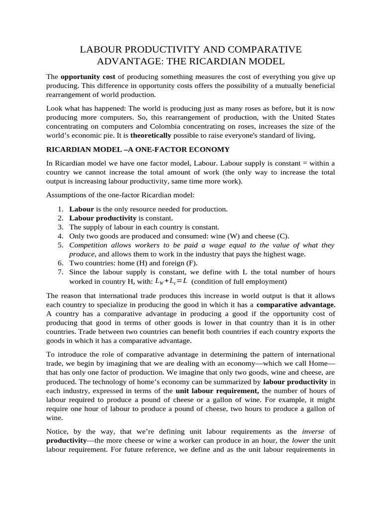 Ricardian Model: Labour Productivity & Trade | PDF | Comparative ...