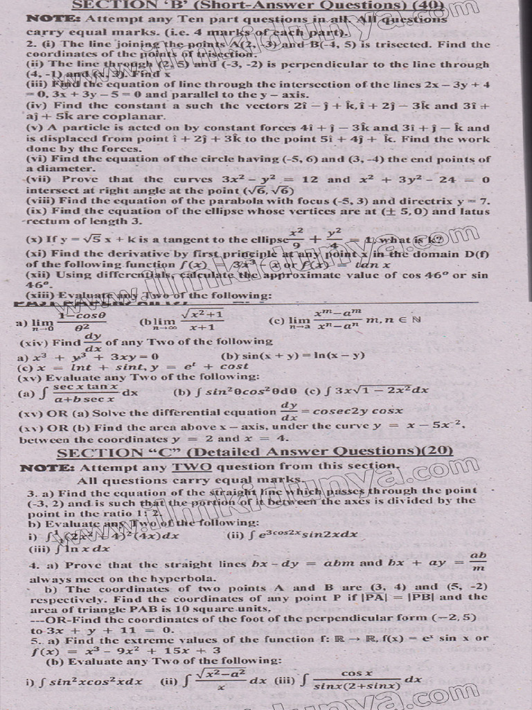 Past Paper 2022 Karachi Board Inter Part II Mathematics Subjective | PDF