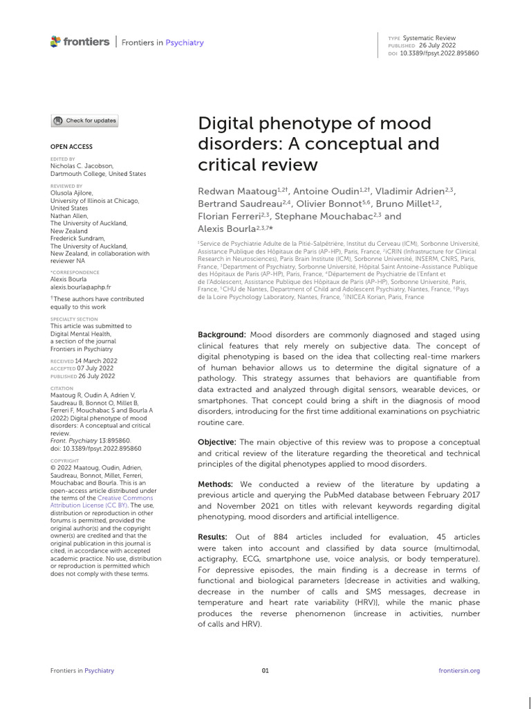 Digital Phenotip Mood Disorders 2022 | PDF | Major Depressive Disorder ...