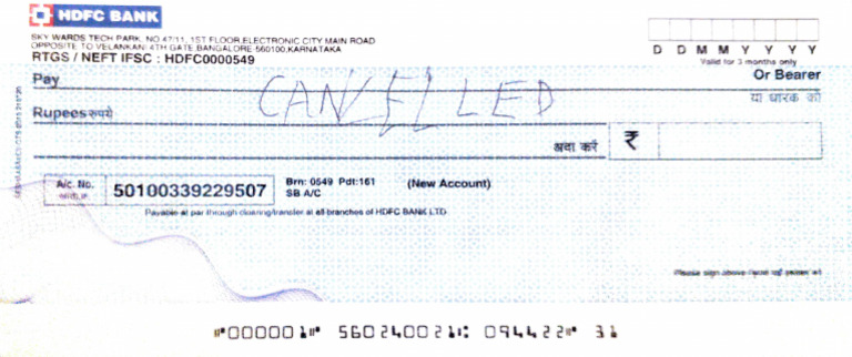 HDFC Cheque | PDF
