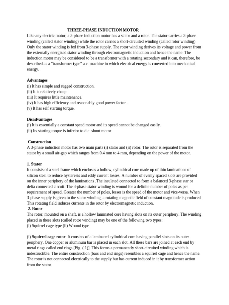 (3a) THREE PHASE INDUCTION MOTOR | PDF | Electric Motor ...