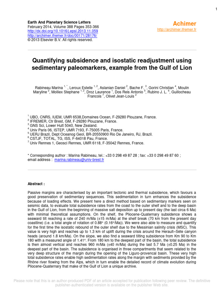 Quantifying_subsidence_and_isostatic_rea-75097412 | PDF | Sedimentary ...