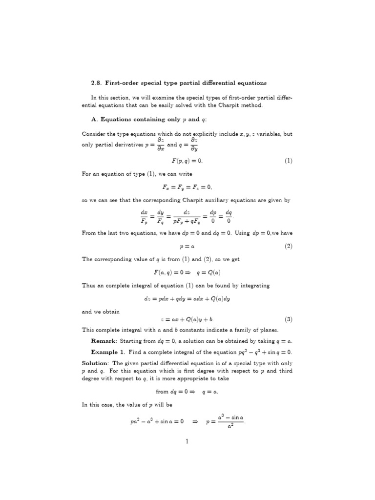 First-Order Special Type Partial Differential Equations | PDF | Equations | Differential Equations