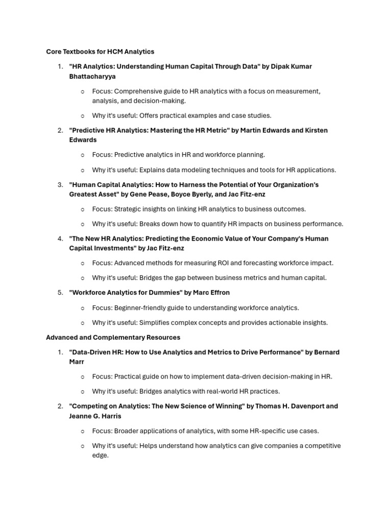 Core Textbooks For HCM Analytics | PDF | Analytics | Human Capital