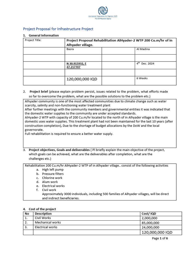 Project Proposal Rehabilitation WTP of AlHyader-2 at Village. | PDF ...