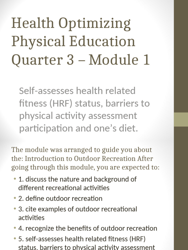 Health Optimizing Physical Education Quarter 3 Module | PDF | Recreation | Outdoor Recreation