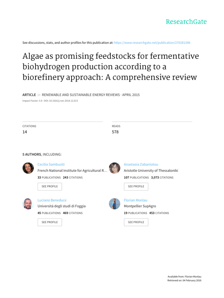 Algae for Biohydrogen in Biorefineries | PDF | Biofuel | Algae Fuel