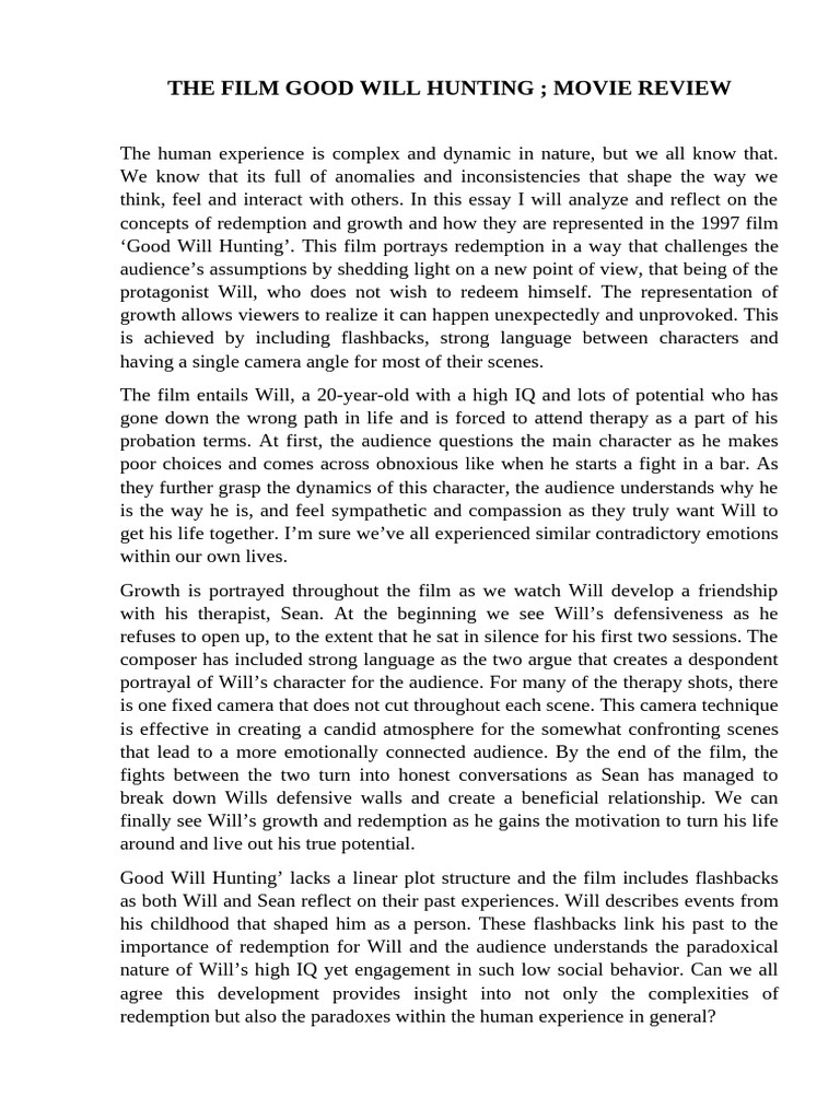 Good Will Hunting: Growth and Redemption | PDF | Psychology