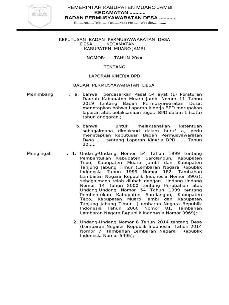 SK BPD Laporan Kinerja BPD | PDF