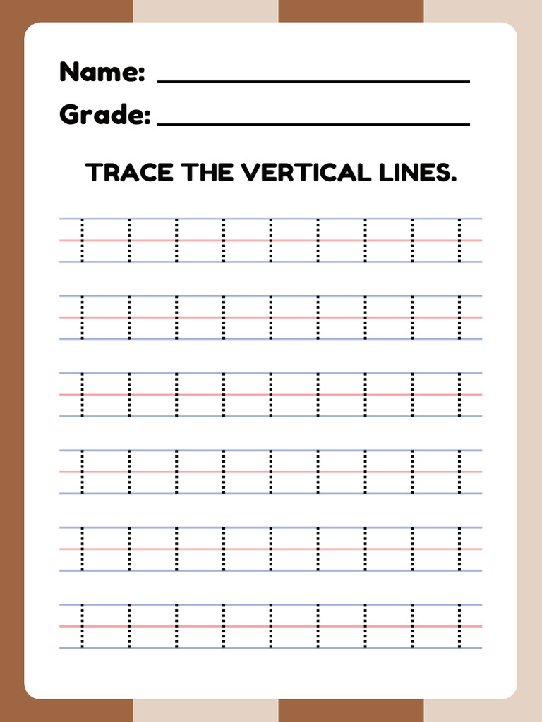 Brown Simple Trace the Vertical Lines Worksheet | PDF