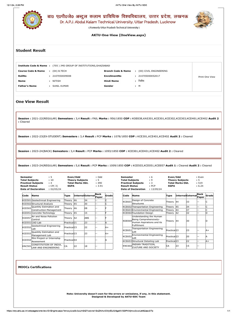 AKTU One View by AKTU SDC | PDF | Engineering