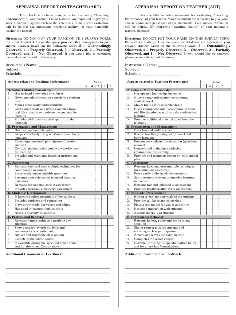 Appraisal Report On Teacher (ART) | PDF | Learning | Behavior Modification