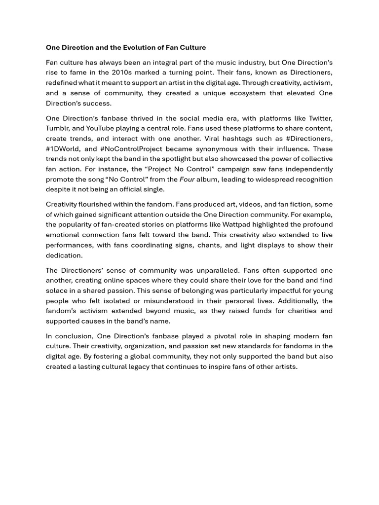 One Direction and The Evolution of Fan Culture | PDF