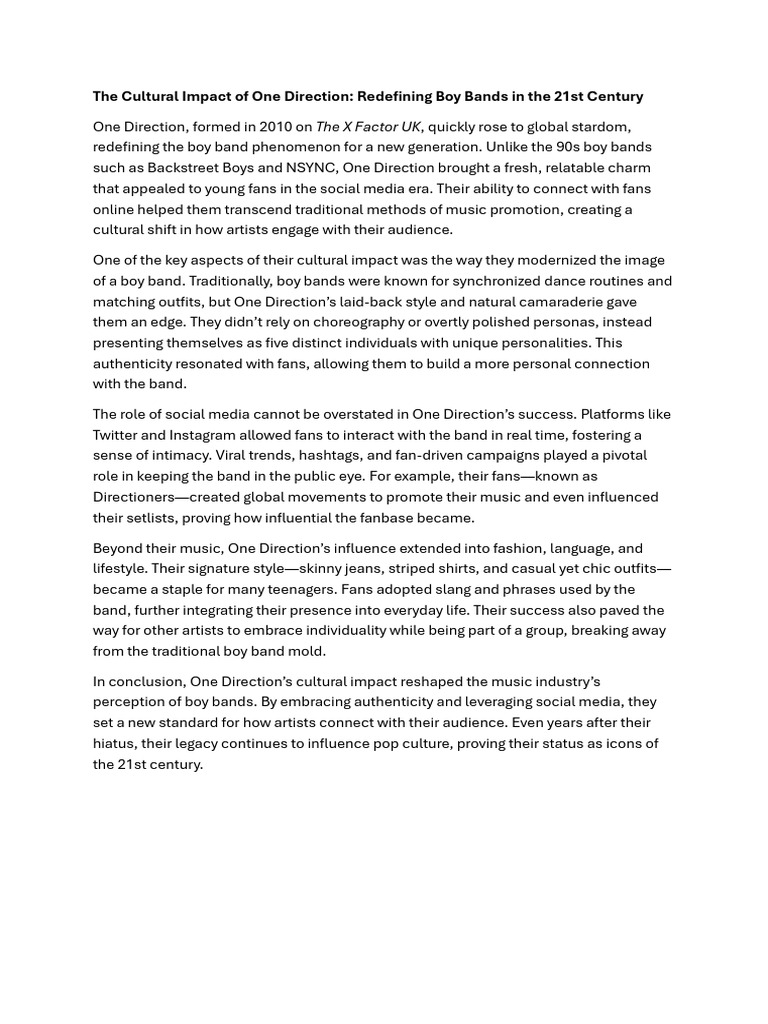 One Direction's Cultural Impact on Boy Bands | PDF