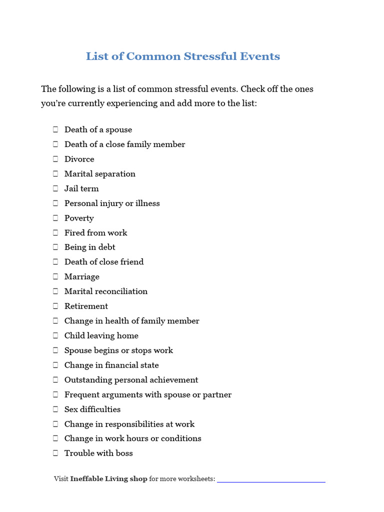 Common Stressful Events Checklist | PDF
