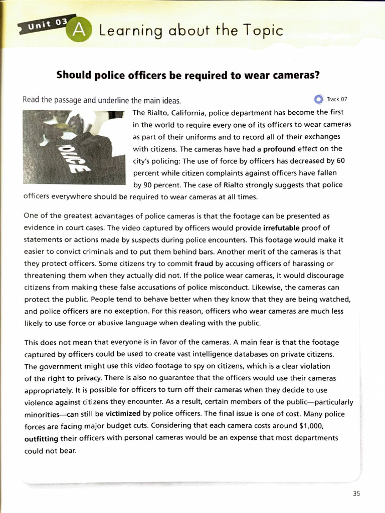 Debate_Pro_7_Unit_3-Should Police be required to Wear Cameras | PDF ...