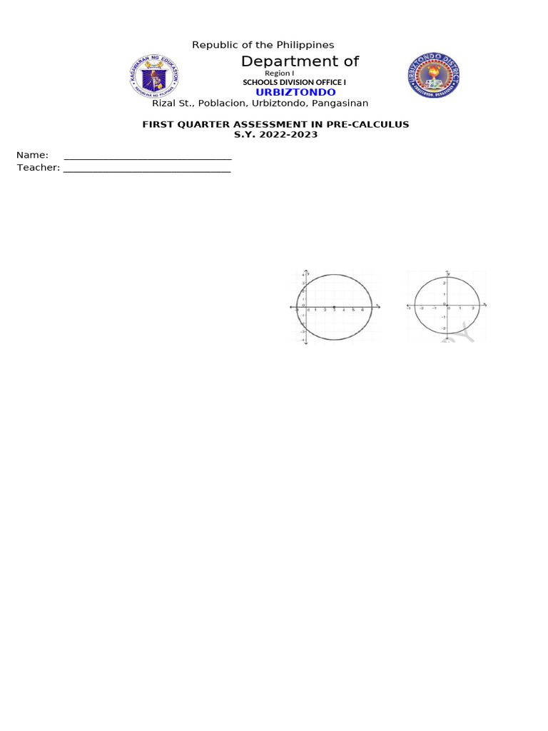 PRE CALCULUS 1st Quarter TEST QUESTIONS | PDF | Differential Geometry ...