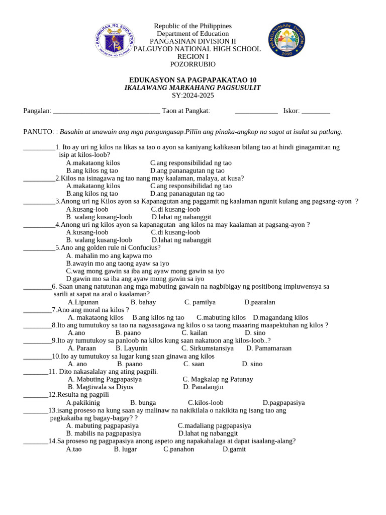 ESP 10-2ND QUARTER-ALIGN TOS | PDF