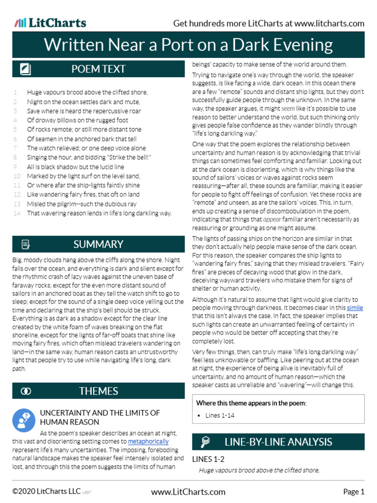 LitCharts-written-near-a-port-on-a-dark-evening | PDF | Metre (Poetry ...