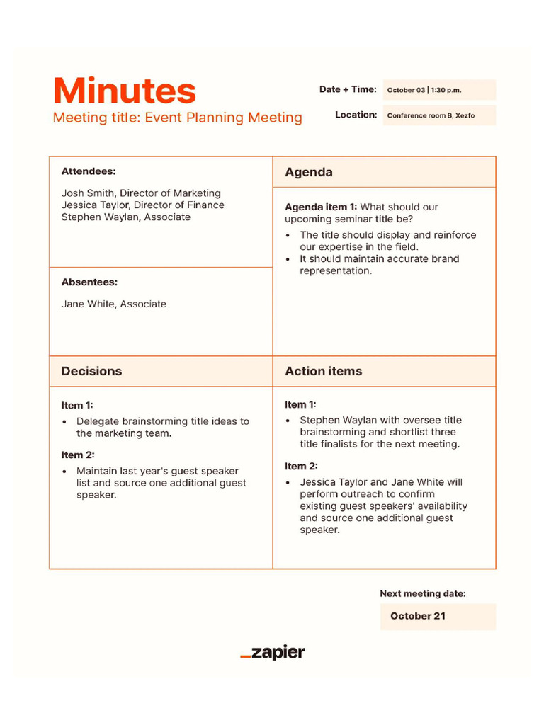 Standard Meeting Minutes Template | PDF