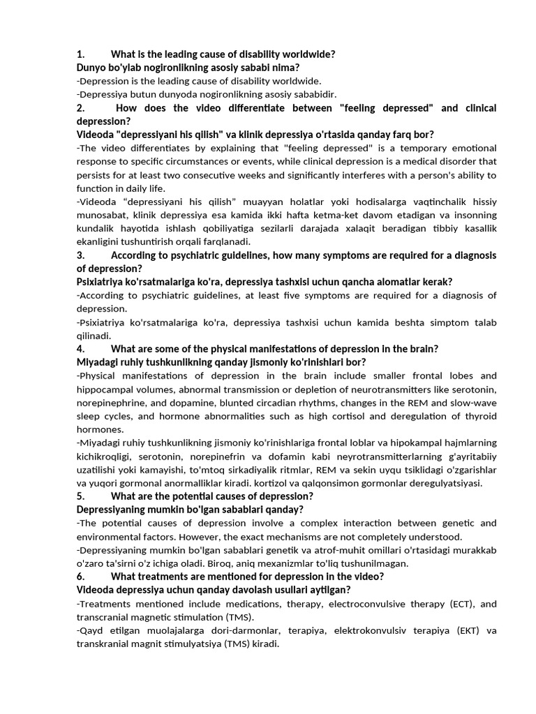 comprehension question | PDF | Major Depressive Disorder | Sleep