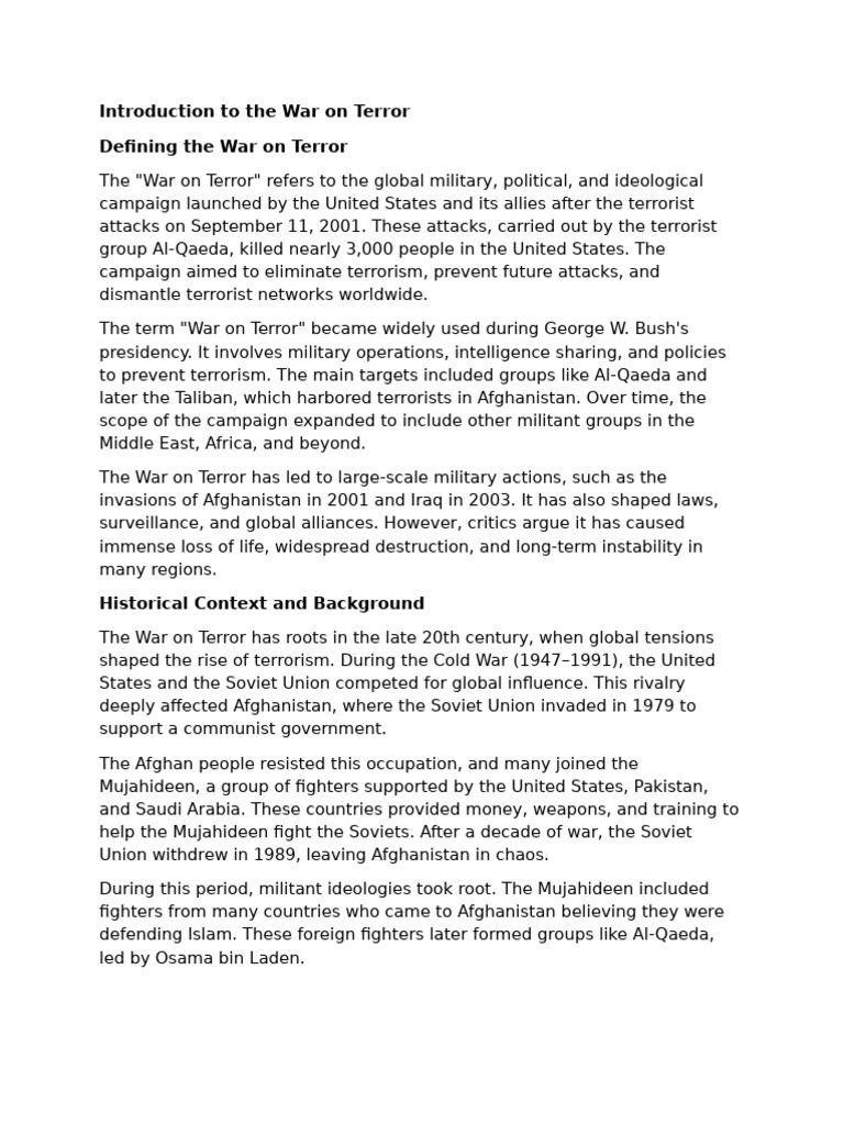 Introduction To The War On Terror and World | PDF | War On Terror | Al ...