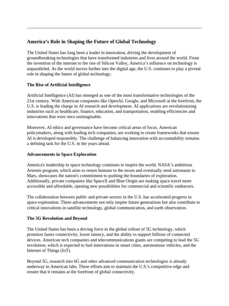 America's Role in Shaping The Future of Global Technology | PDF ...