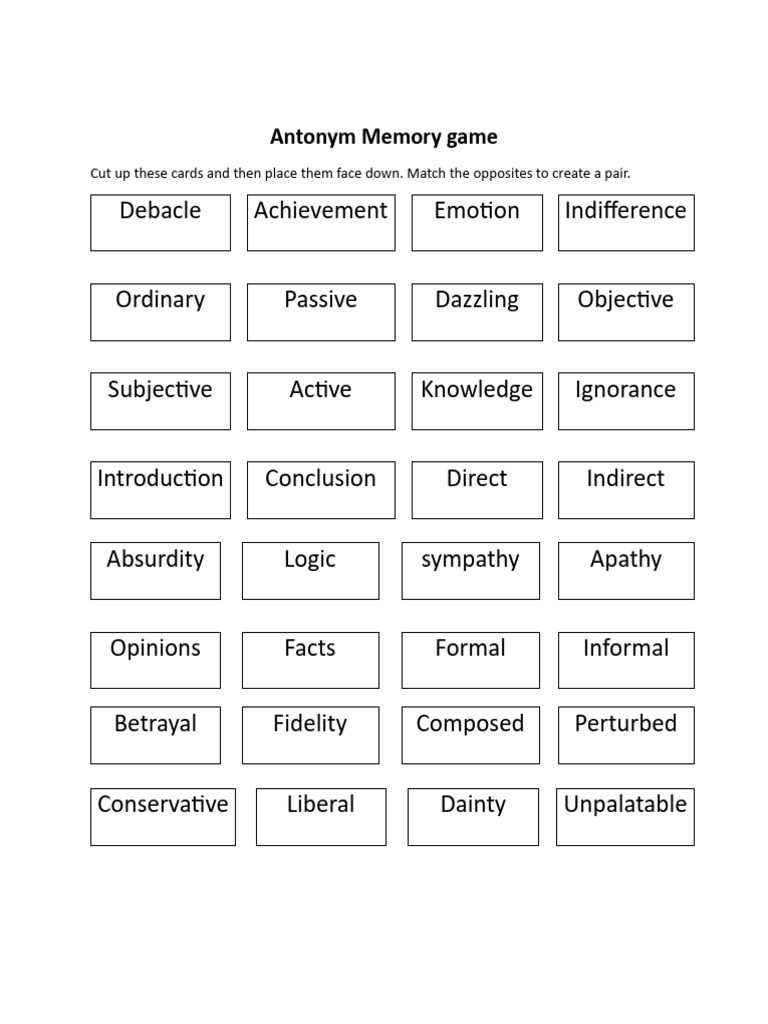 Antonym Memory Game | PDF