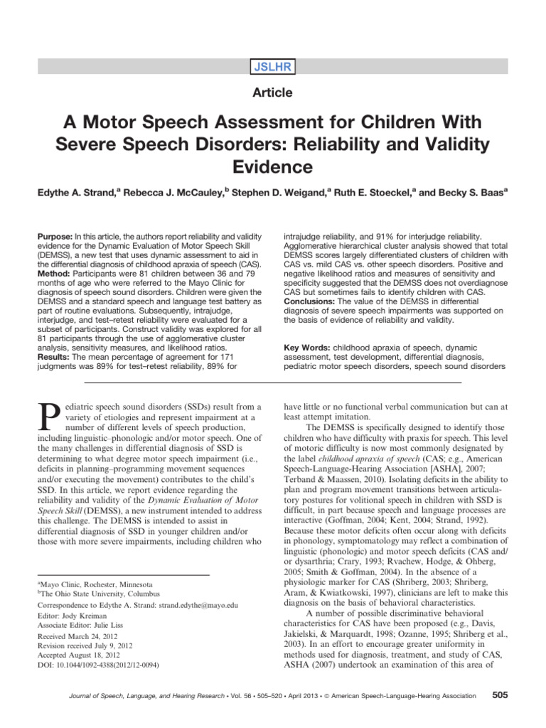 Strand Et a-2013-DEMSS-Dynamic Eval of Motor Speech Skill | PDF ...